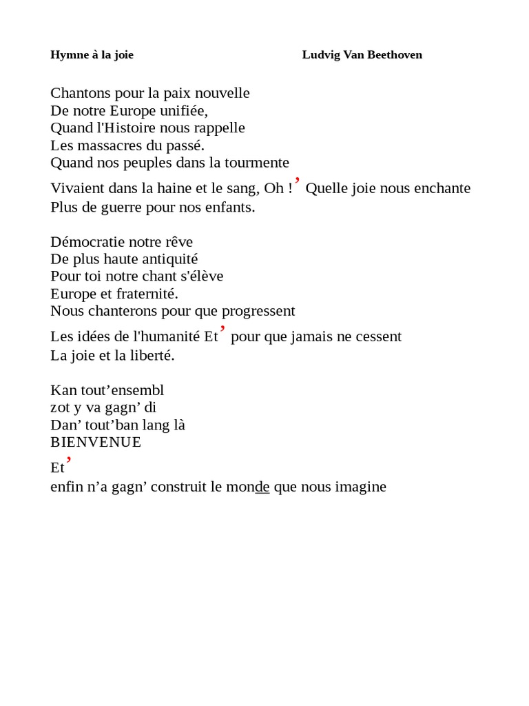 Paroles Hymne À La Joie | PDF
