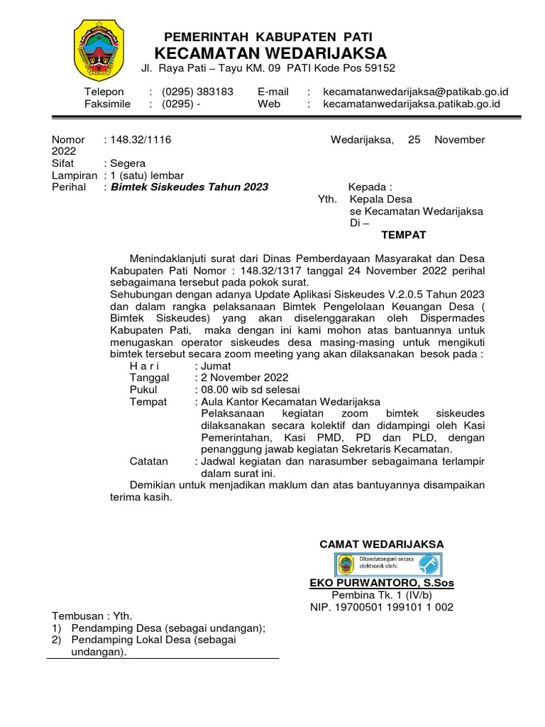 Undangan Operator Siskeudes 2 Des 2022 | PDF Undangan Operator Siskeudes 2 Des 2022 | PDF
