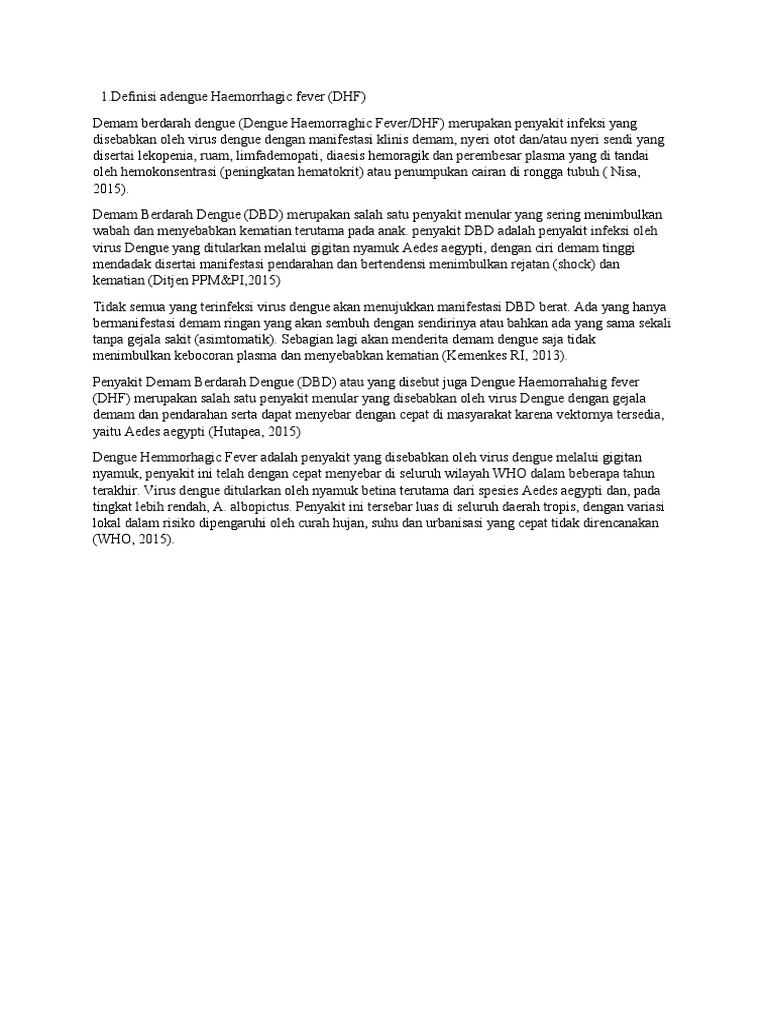 Definisi, Etiologi, Klasifikasi, Patofisiologi DHF | PDF