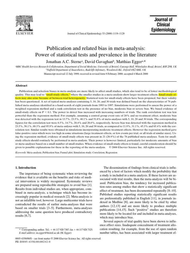 Publication And Related Bias In Meta Analysis Power Of Statistical Tests And Prevalence In The