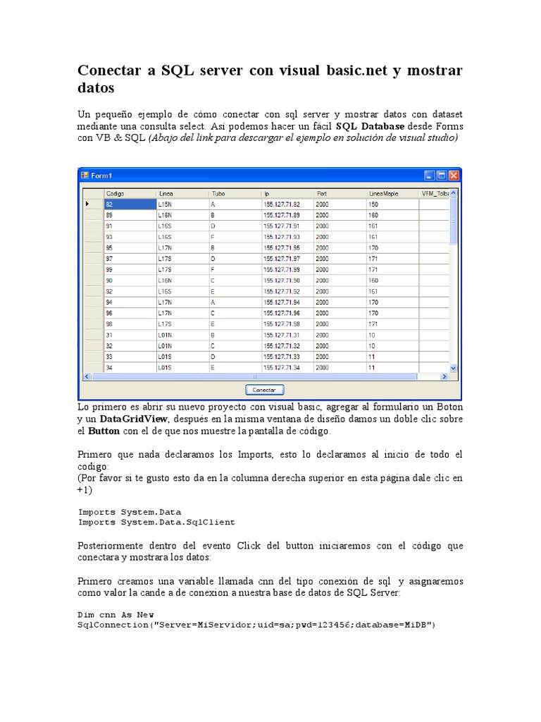 Conectar A SQL Server Con Visual Basic | PDF | SQL | Servidor SQL de Microsoft