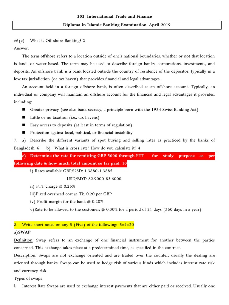 DIB 02 - 202 International Trade and Finance - 03 | PDF | Swap (Finance ...
