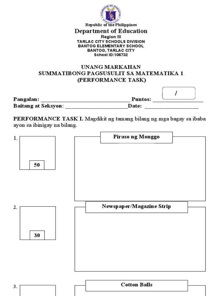 Grade 1 q1 Performance Task | PDF