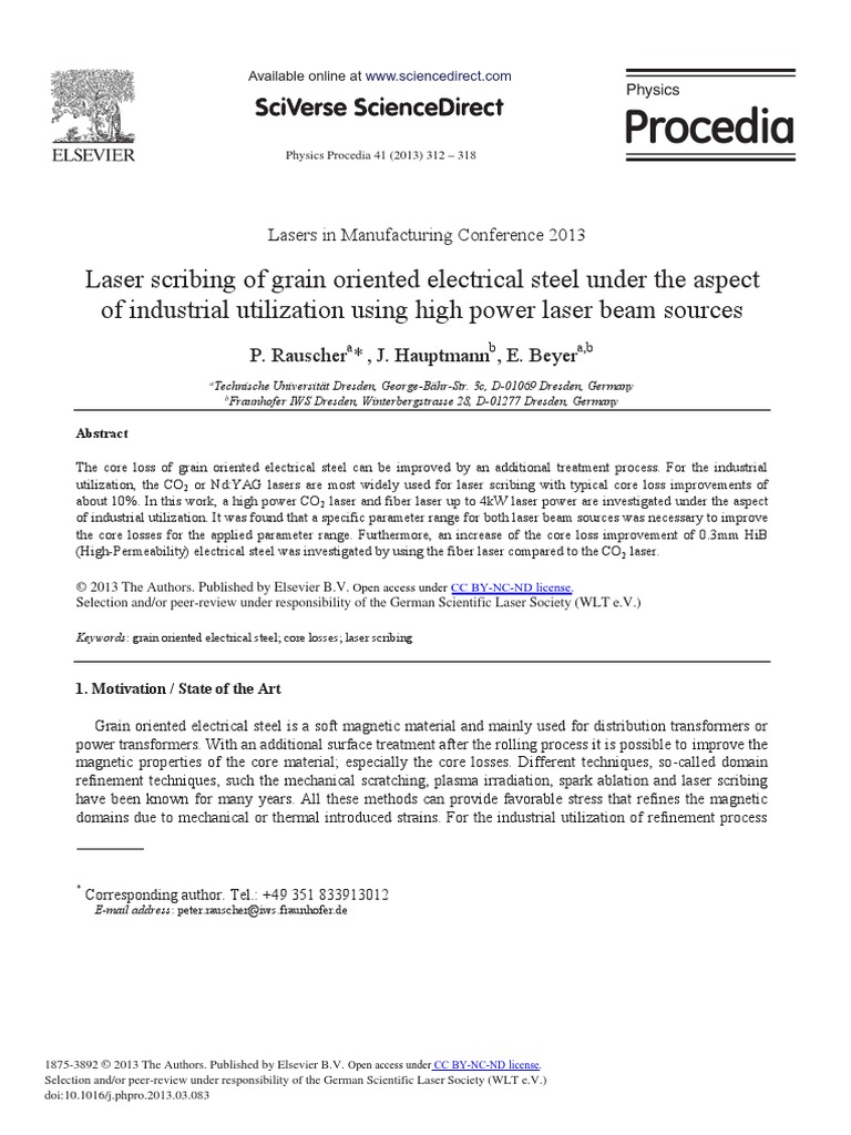 Laser Scribing of Grain Oriented Electrical Steel | PDF
