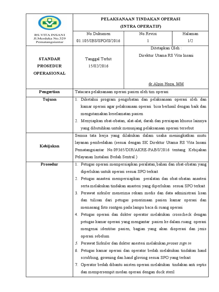01.105 Pelaksanaan Tindakan Operasi (Intra Operatif) | PDF