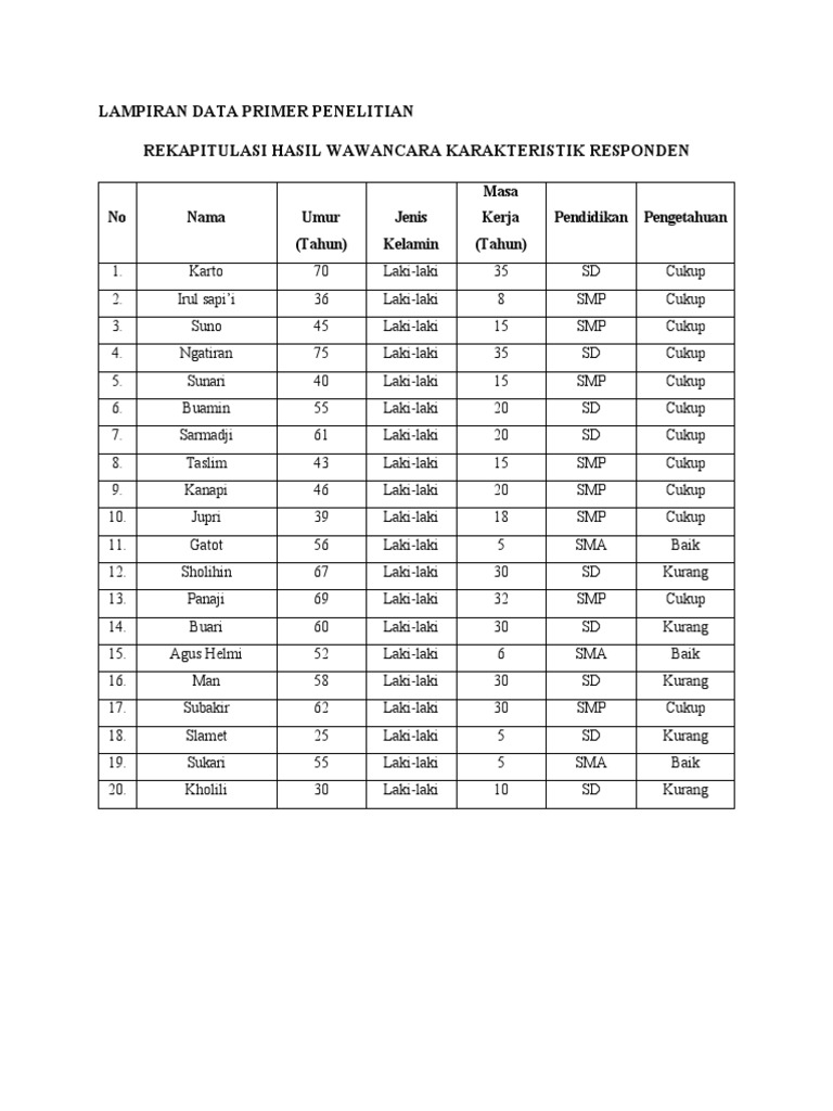 Lampiran Data Primer Penelitian | PDF