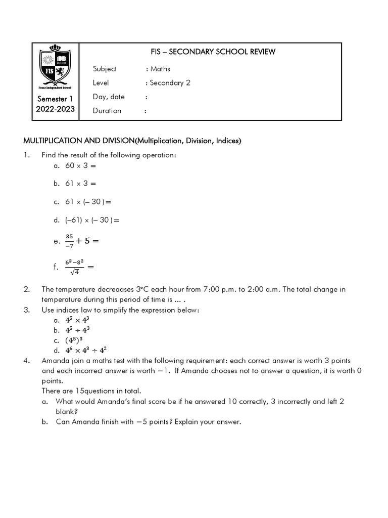 Review FT Maths S2 | PDF | Area | Numbers