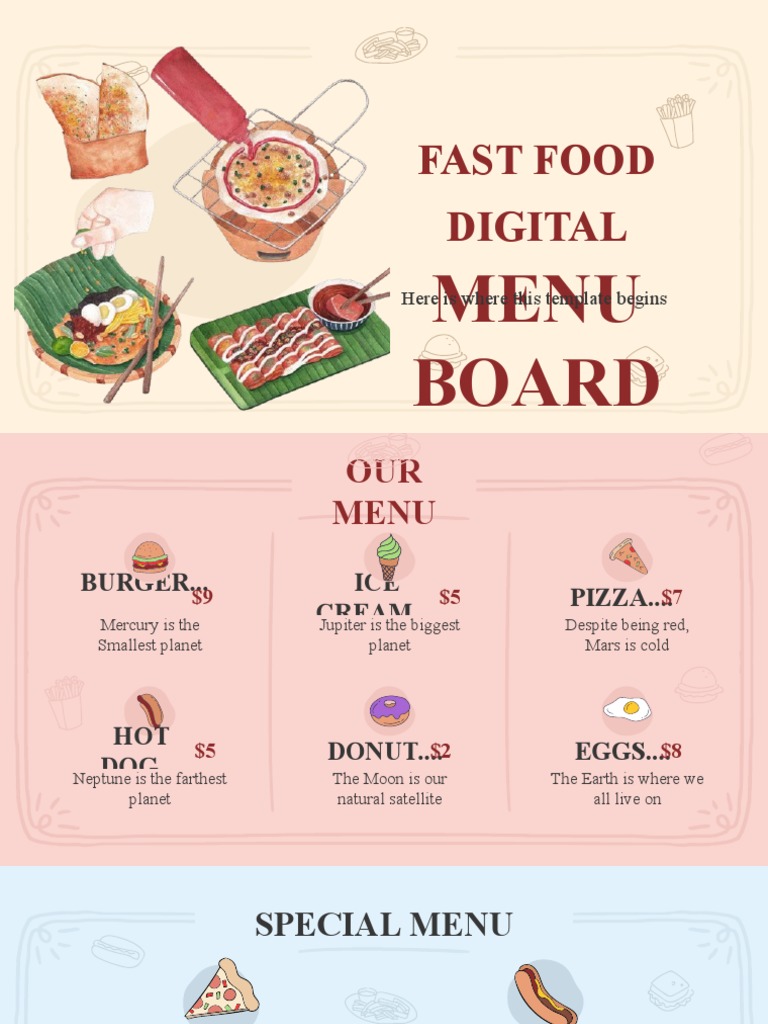 Fast Food Digital Menu Board - by Slidesgo | PDF | Planets | Natural ...