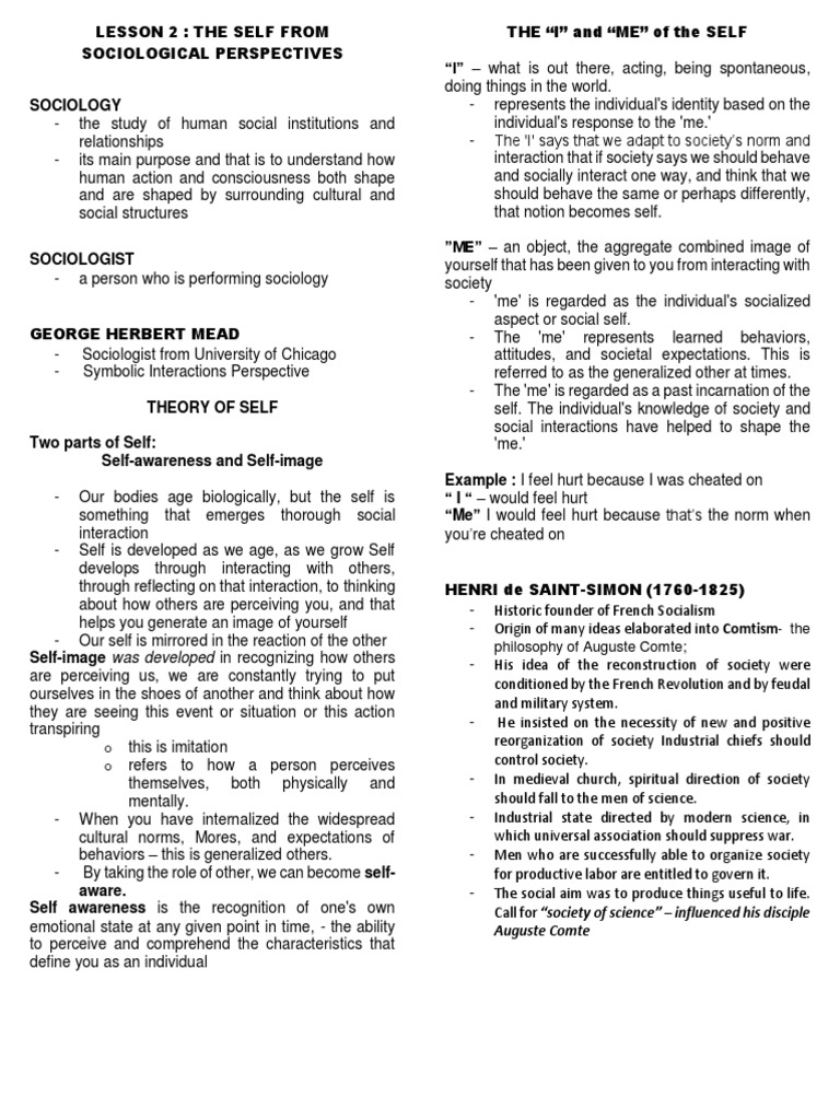 Lesson 2, The Self From Sociological Perspectives | PDF | Sociology ...