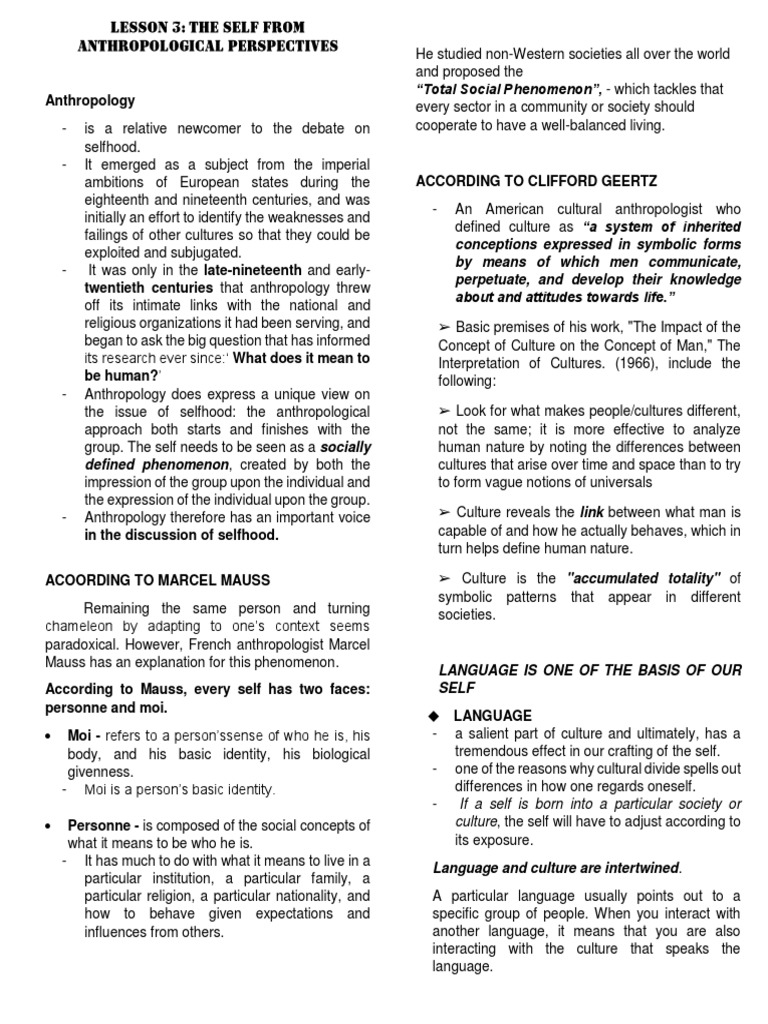 LESSON 3 and 4 - Anthropological and Psychological Perspective | PDF