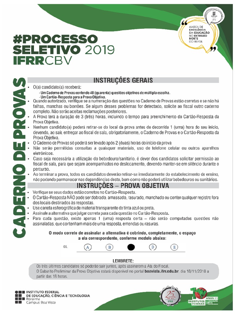 Processo Seletivo 2019 1 Caderno De Provas Pdf Triângulo