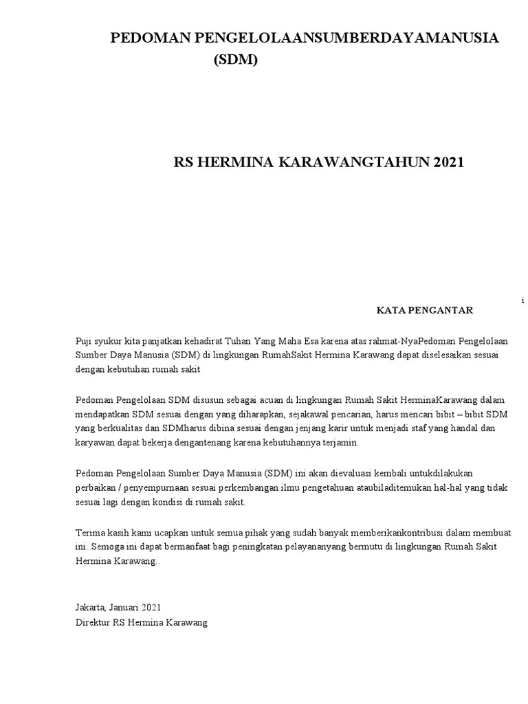 Pedoman SDM RS Hermina Karawang | PDF