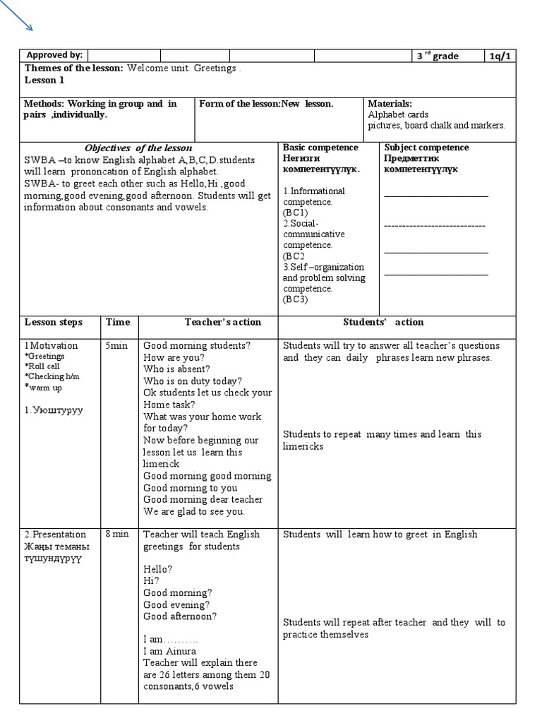 3rd Grade Lesson Plan-1 | PDF | Teachers | English Language