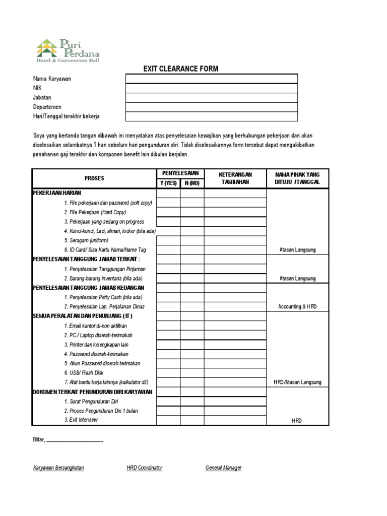 Exit Clearance Form - 121132 | PDF