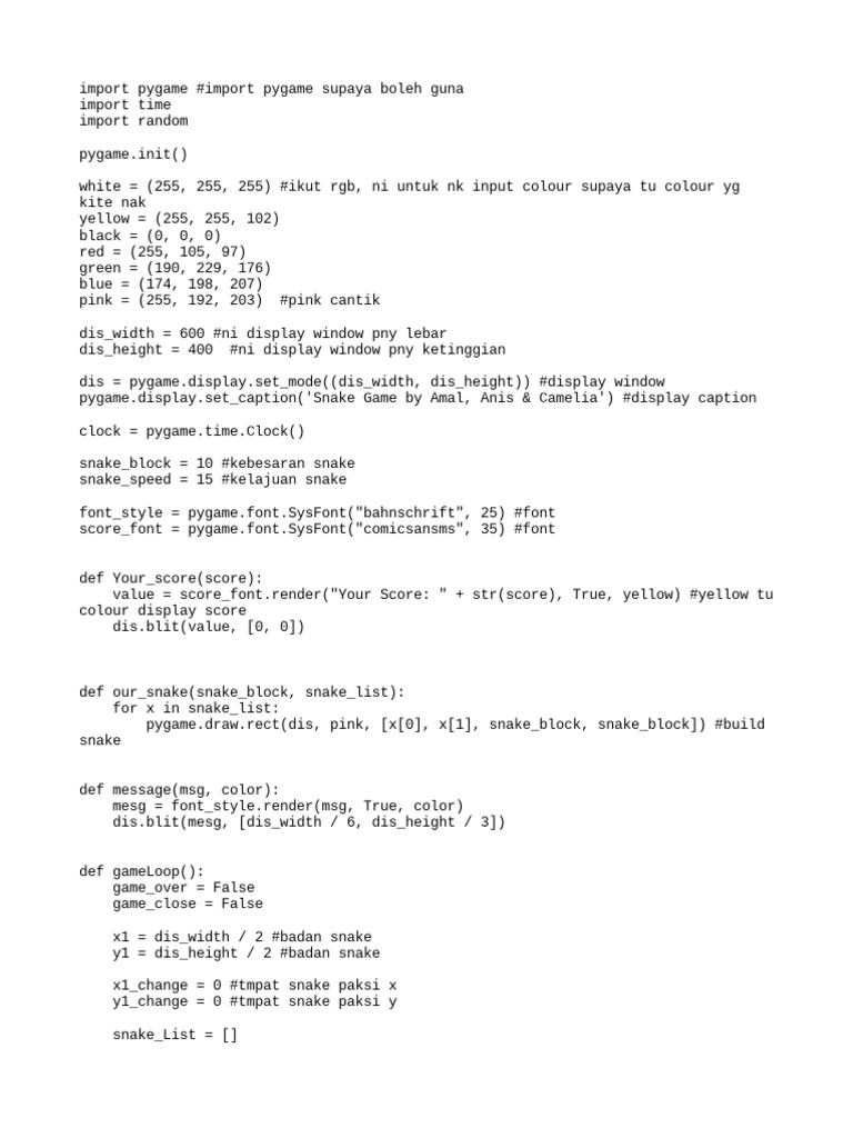 Snake Game On Python | PDF