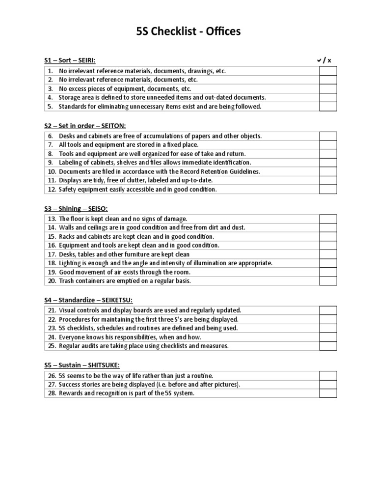 5S Checklist | PDF