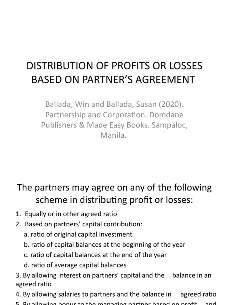 Distribution of Profits or Losses Based On Partner's | PDF ...