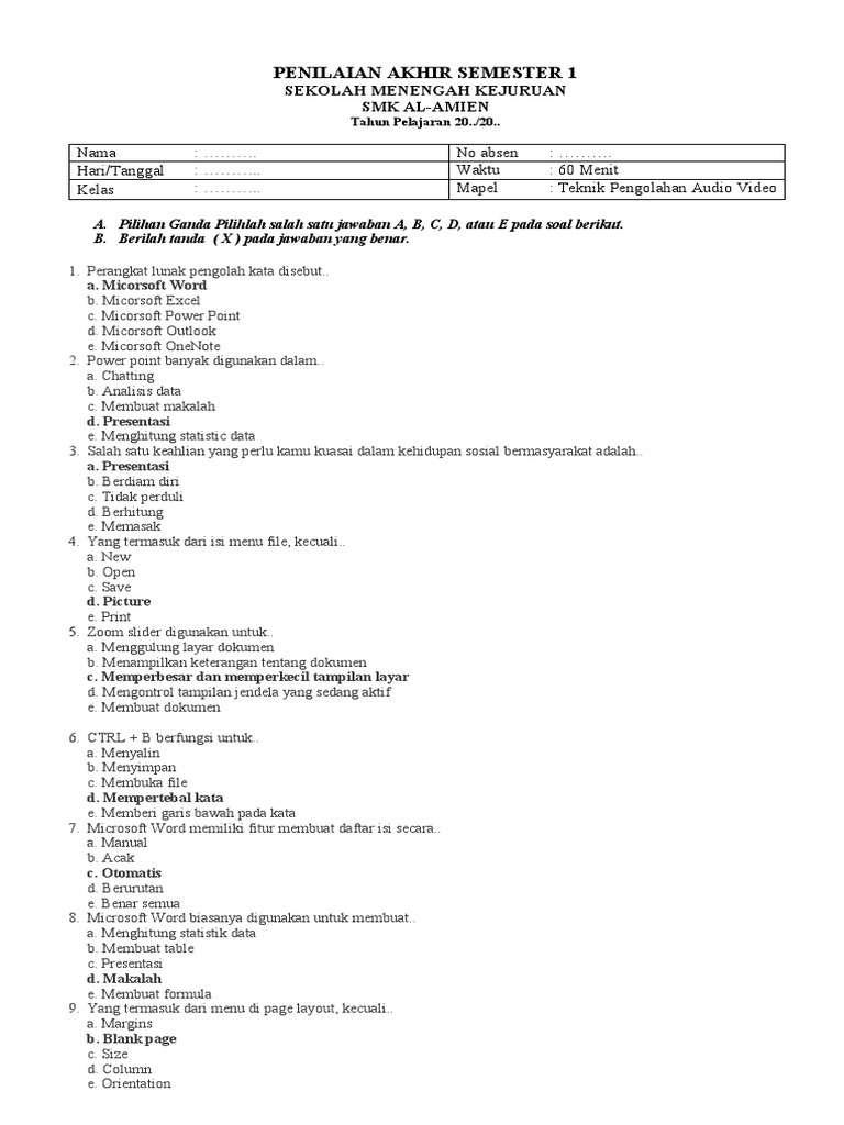 Soal Klas 2 MS Office | PDF