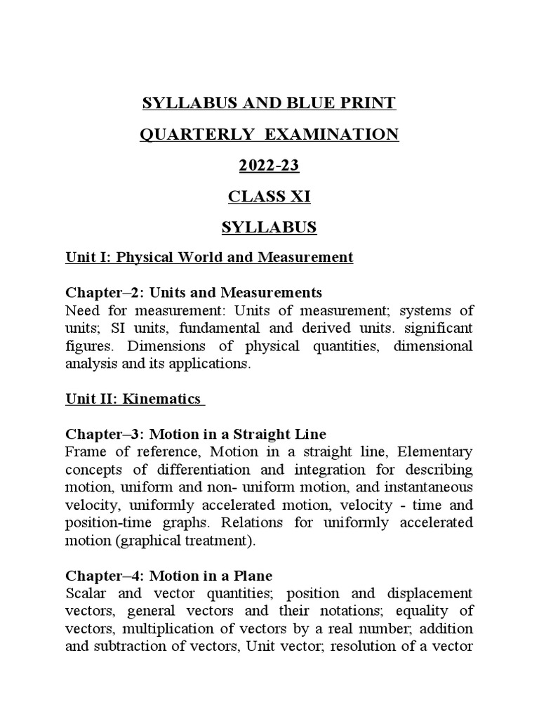 BLUE PRINT Students CLASS XI Quarterly 2022-23 PHYSICS | PDF | Rotation ...