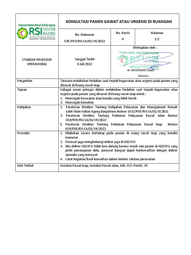 Konsultasi Pasien Gawat Atau Urgensi Di Ruangan | PDF