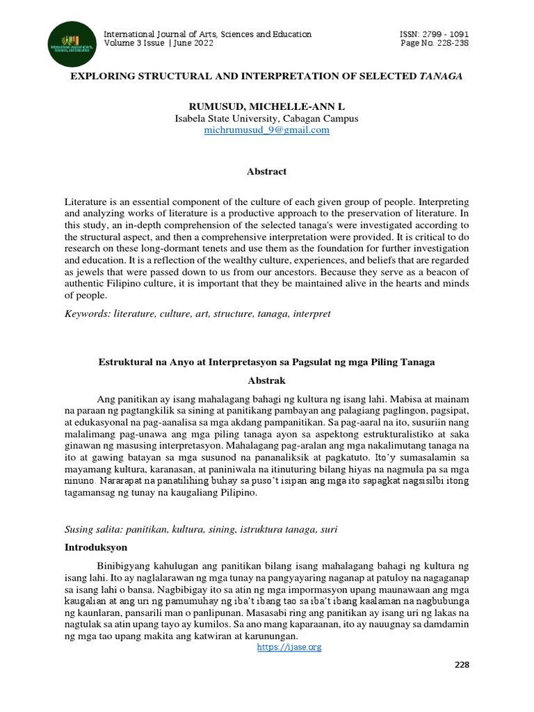 Exploring Structural and Interpretation of Selected Tanaga | PDF
