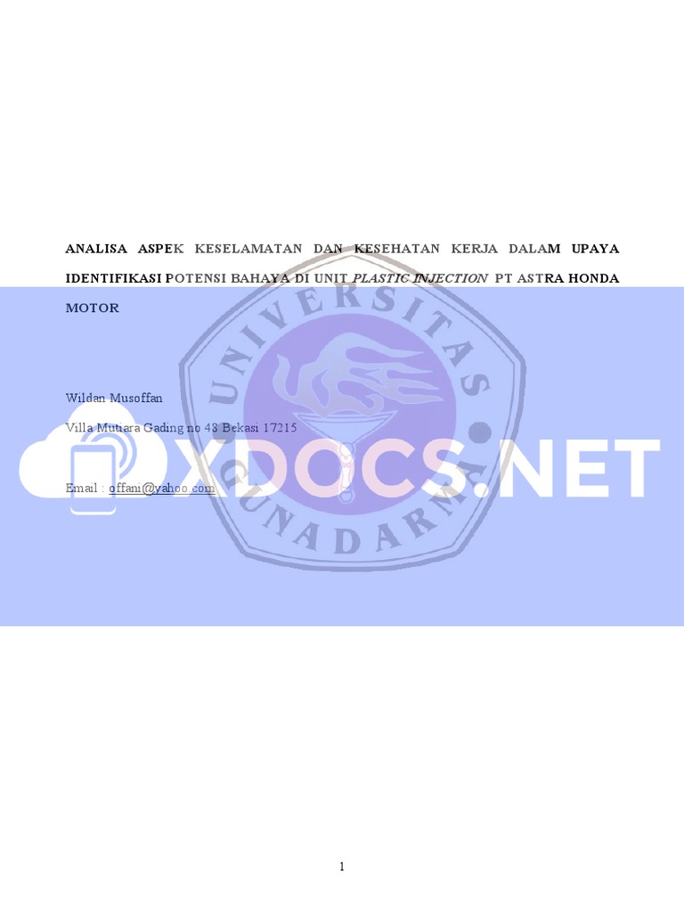 Analisa Aspek Keselamatan Dan Kesehatan Kerja k3 Dalam Upaya | PDF