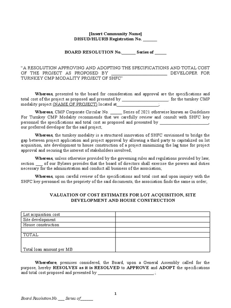 Board Resolution For Adopting Specification Cost | PDF | Government ...