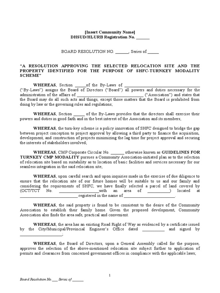 Board Resolution On The Selection The Relocation Site | PDF | Justice ...