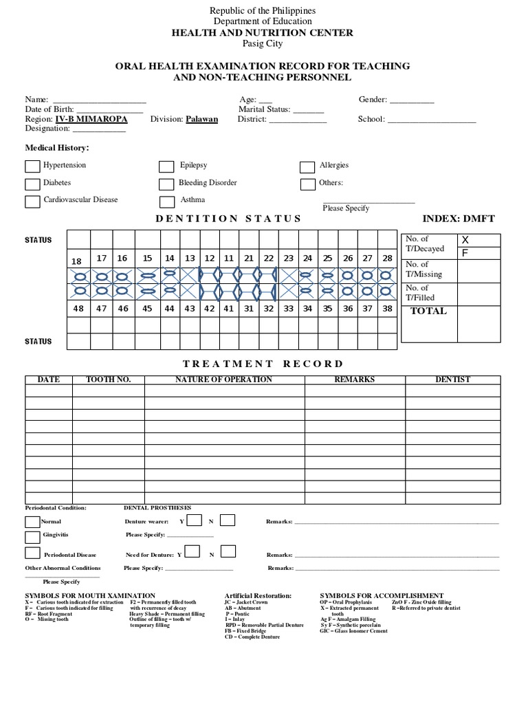 DepEd Dental Examination Record | PDF | Dentistry | Dentures