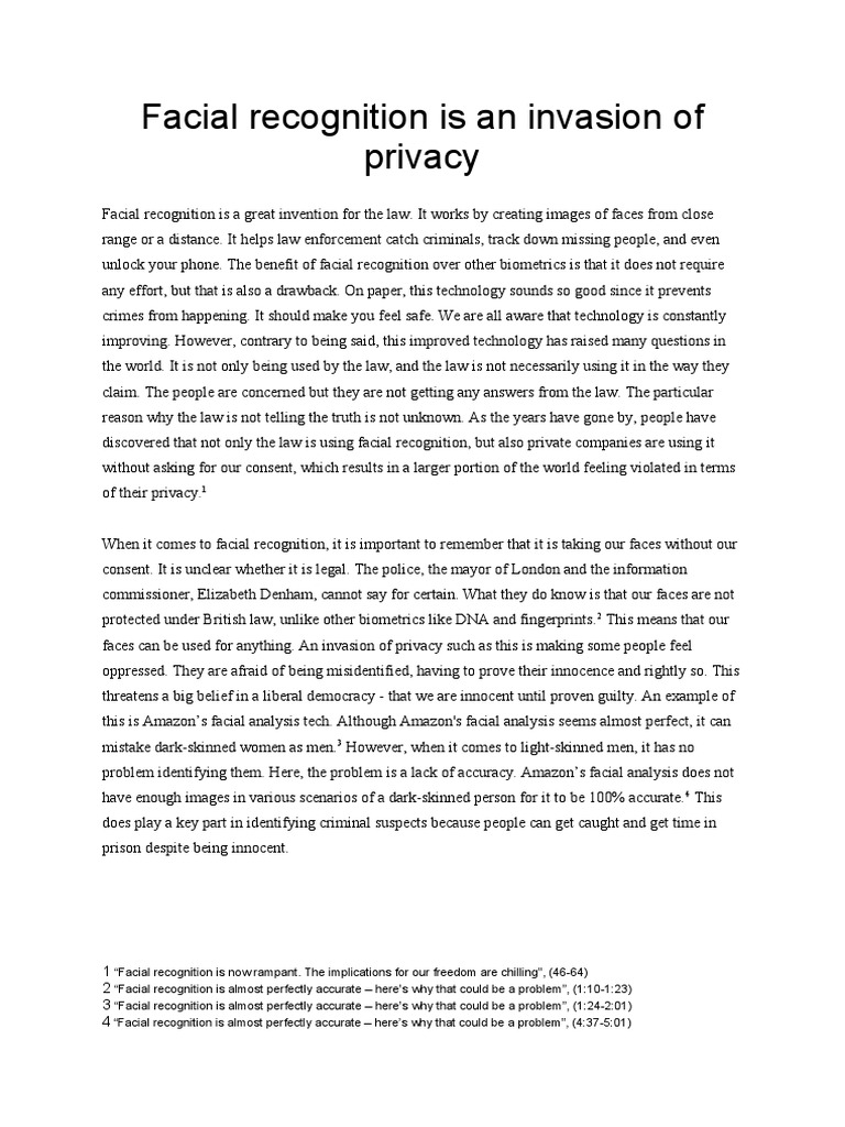 Facial Recognition - Argumentative Essay | PDF | Privacy | Closed ...