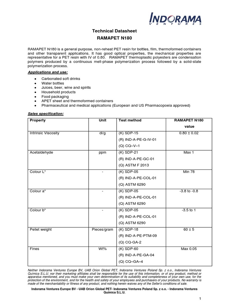 Technical Datasheet RAMAPET N180 | PDF