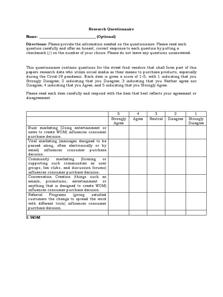 Adaptive Questionnaire for Street Food Vendors | PDF | Popular Culture ...