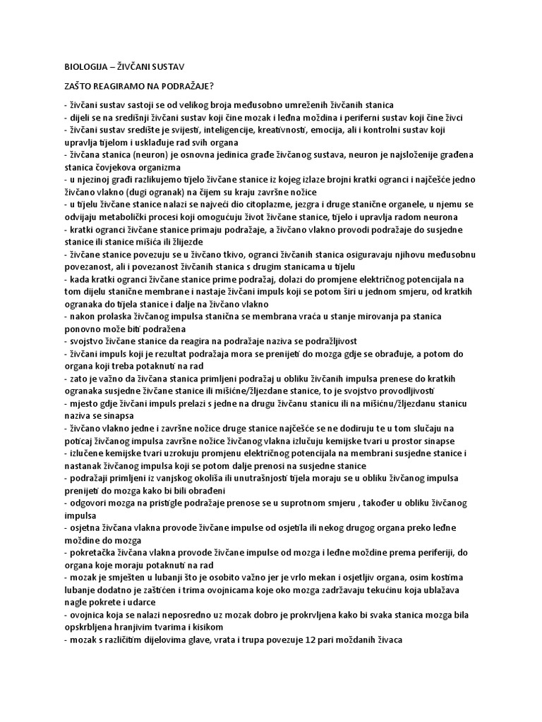 Biologija - Živci | PDF