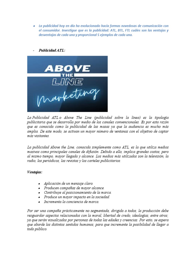Publicidad ATL y BTL: Ventajas y Ejemplos | PDF