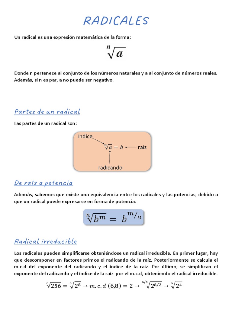 Operaciones y Simplificación de Radicales | PDF | Exponenciación | Álgebra