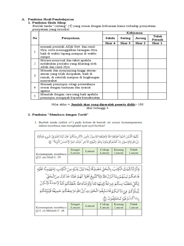 Instrumen Penilaian RPP 1 Taat Aturan | PDF