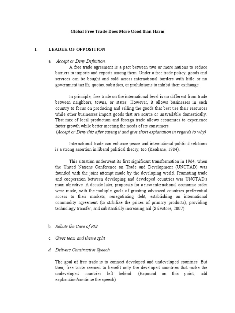 Global Free Trade Does More Good Than Harm | PDF | Free Trade | Trade