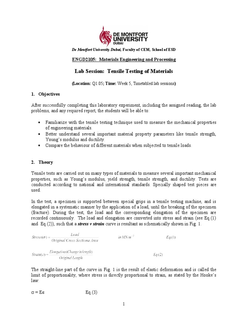 Tensile Testing Lab Sheet | PDF | Ultimate Tensile Strength ...