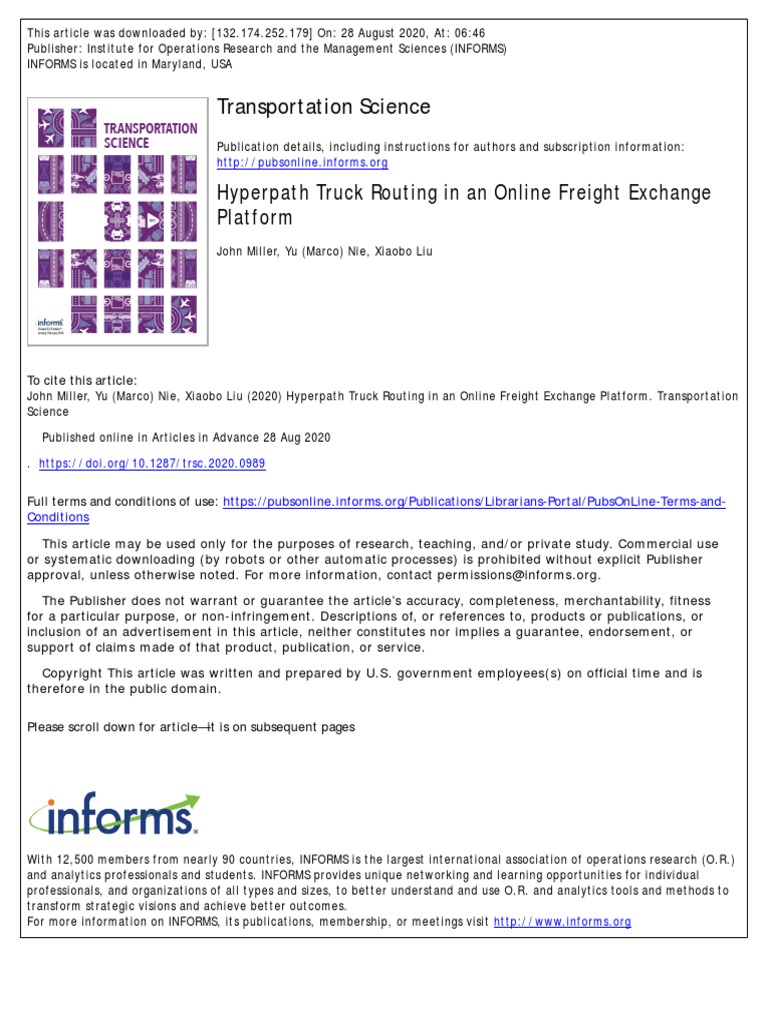 Hyperpath Truck Routing in An Online Freight Exchange Platform | PDF | Business | Technology ...
