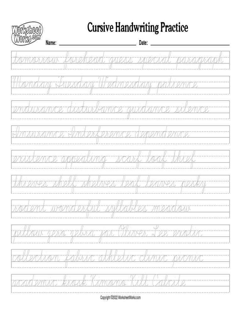 WorksheetWorks Cursive Handwriting Practice 6 | PDF