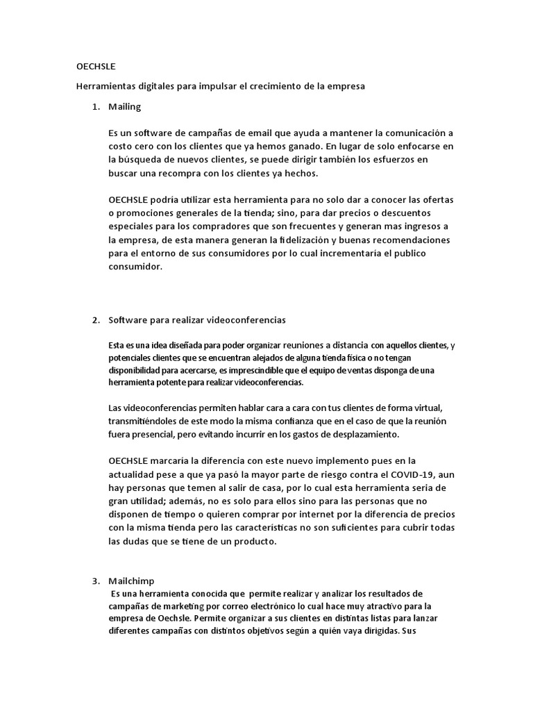 OECHSLE | PDF | Planificación de recursos empresariales | Videotelefonía