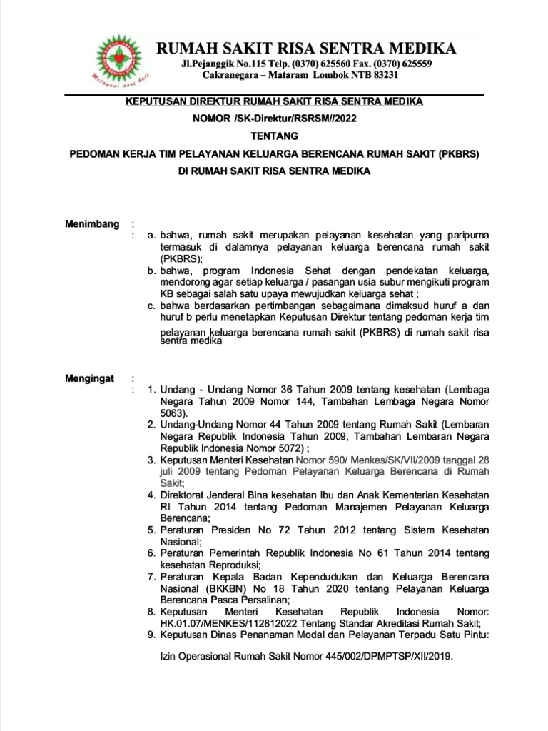 SK Pedoman Kerja Pkbrs | PDF