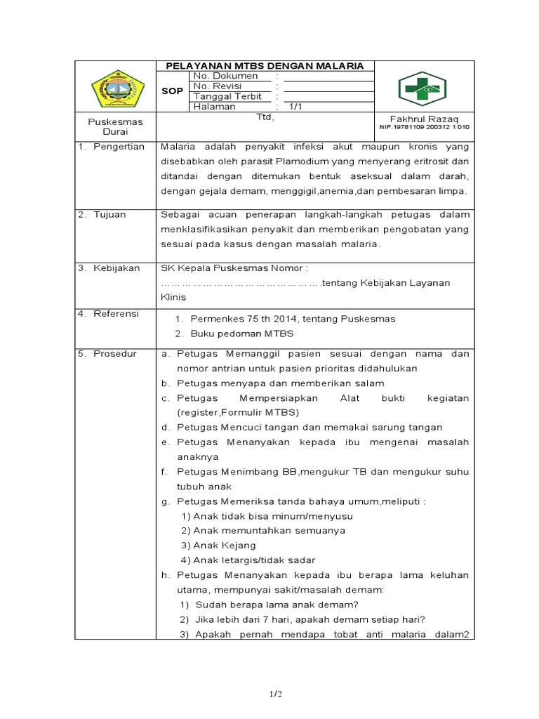 Sop Malaria | PDF | Sains & Matematika