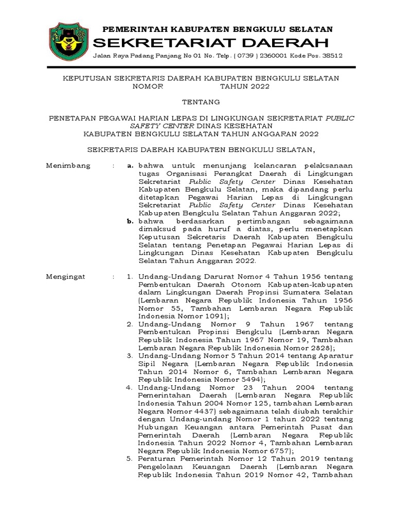 Penetapan PHL Dinas Kesehatan 2022 | PDF