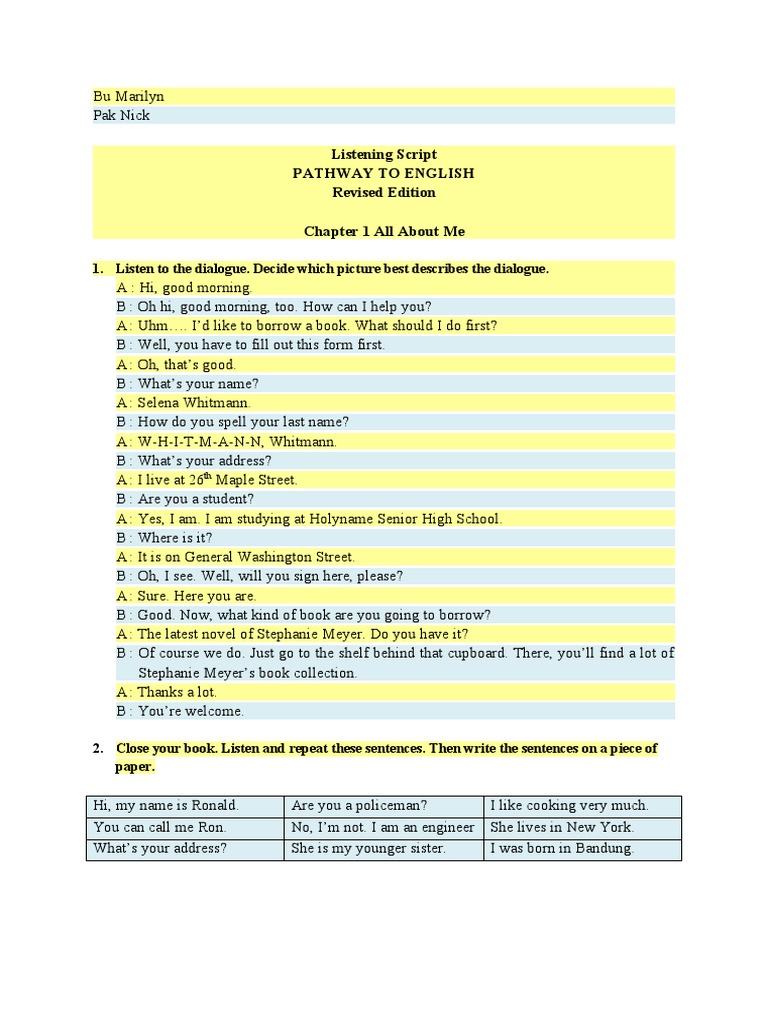Listening Script Pathway To English Kelas X Pdf
