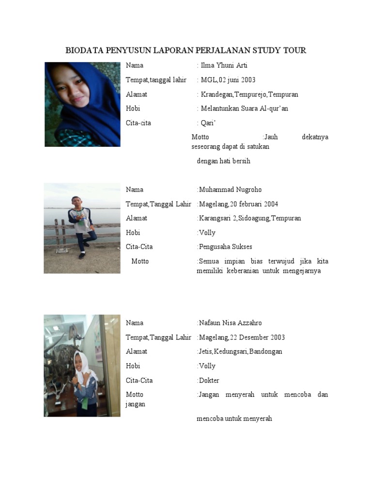 Biodata Penyusun Laporan Perjalanan Study Tour | PDF