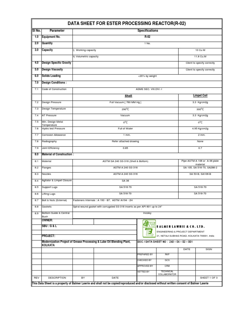 1441793840reactor Datasheet 10kl ss316 | PDF | Electric Motor ...