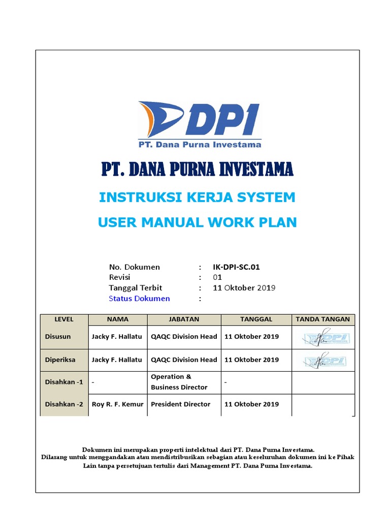 IK-DPI-SC.01 Instruksi Kerja System User Manual (Work Plan) | PDF