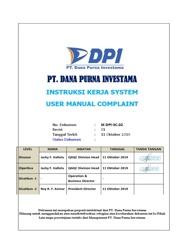 IK-DPI-SC.02 Instruksi Kerja System User Manual (Complaint) | PDF | Pengelolaan Keuangan & Uang ...