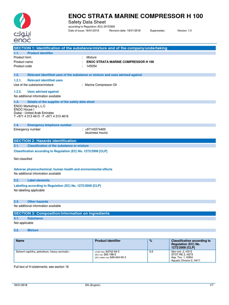 Enoc Strata Marine Compressor H 100 | PDF | Dangerous Goods | Firefighting
